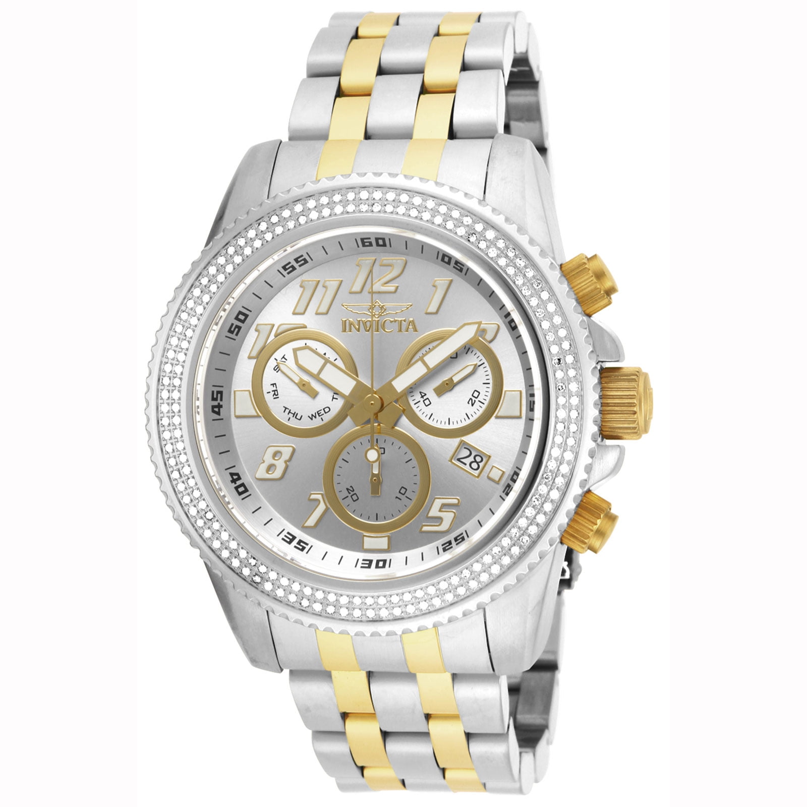 Invicta 16261 Men's Pro Diver Silver Dial Two Tone Bracelet Chronograph ...