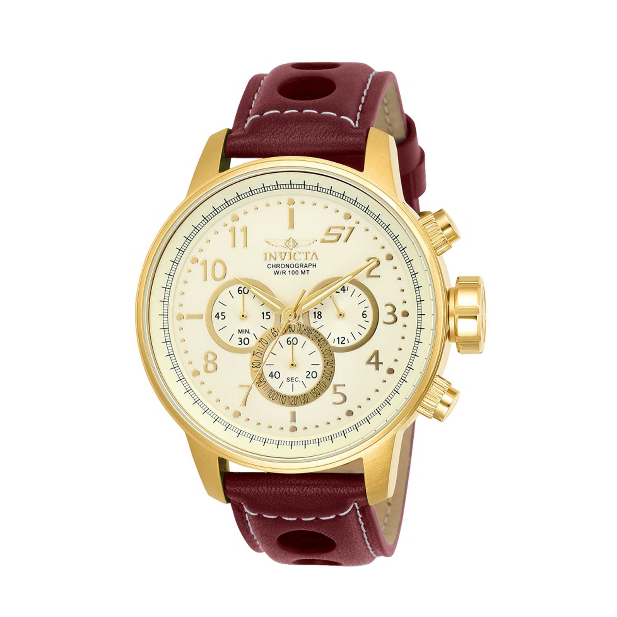Invicta 24084 Men's S1 Rally Burgundy Leather Strap Chrono Watch ...