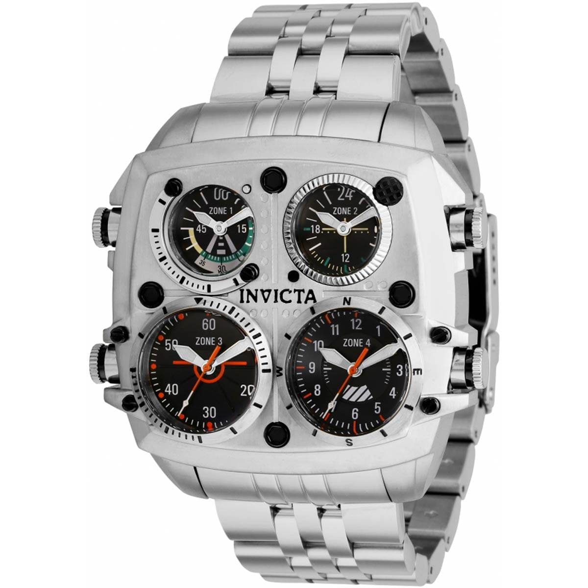 Invicta 35198 Men's Aviator Zulu Four Time Zone Silver Steel Watch ...
