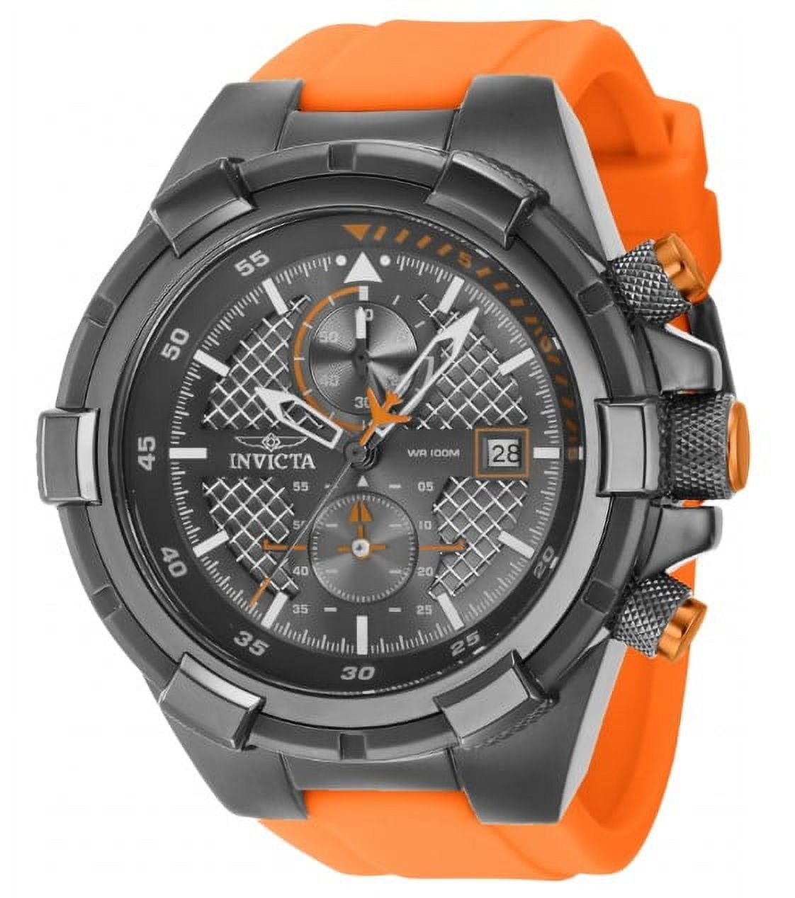 Invicta 39377 Aviator Grey/White Chronograph Dial Orange Silicone Band ...