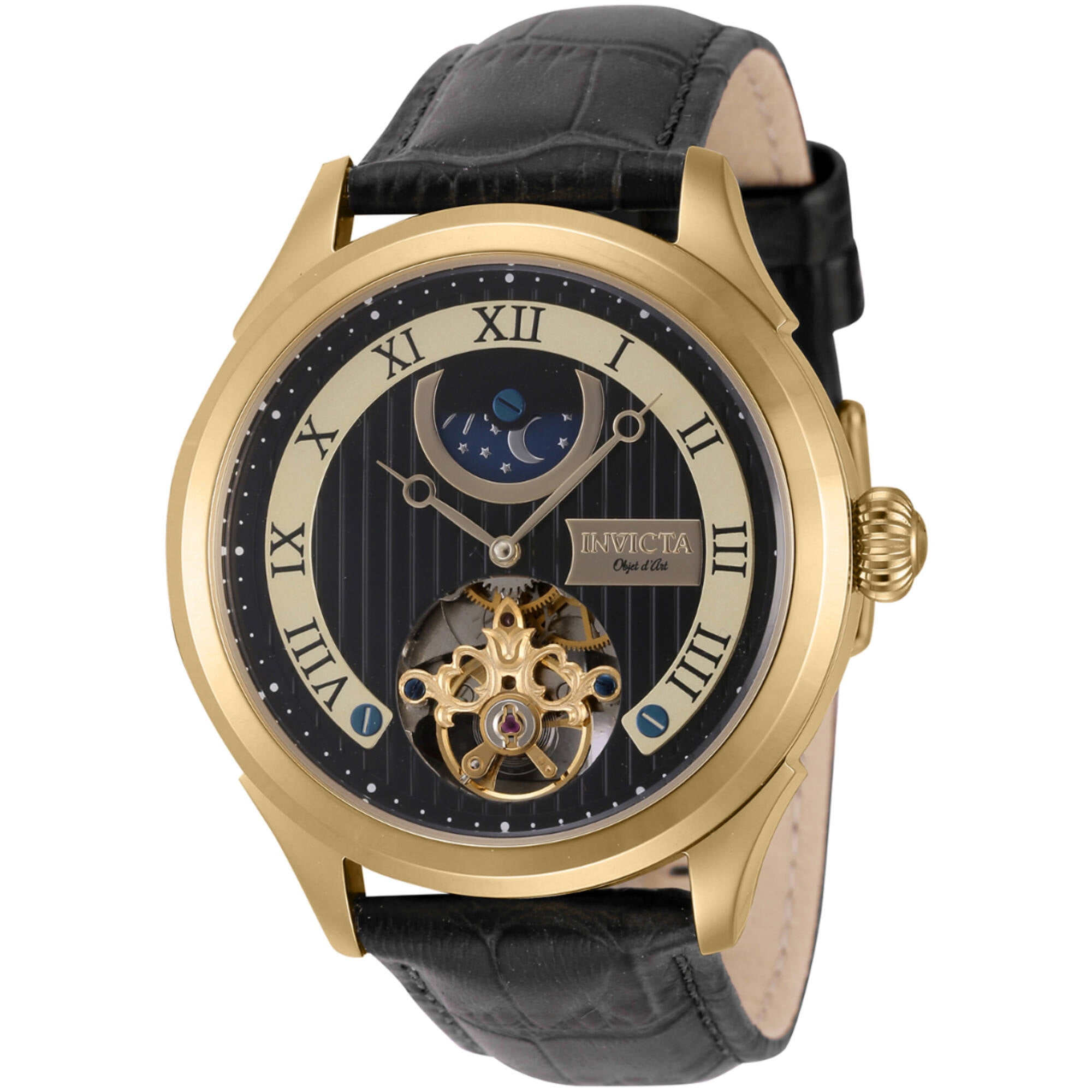 Invicta 44010 Men's Objet D Art Moon Phase Black Dial Strap Watch ...