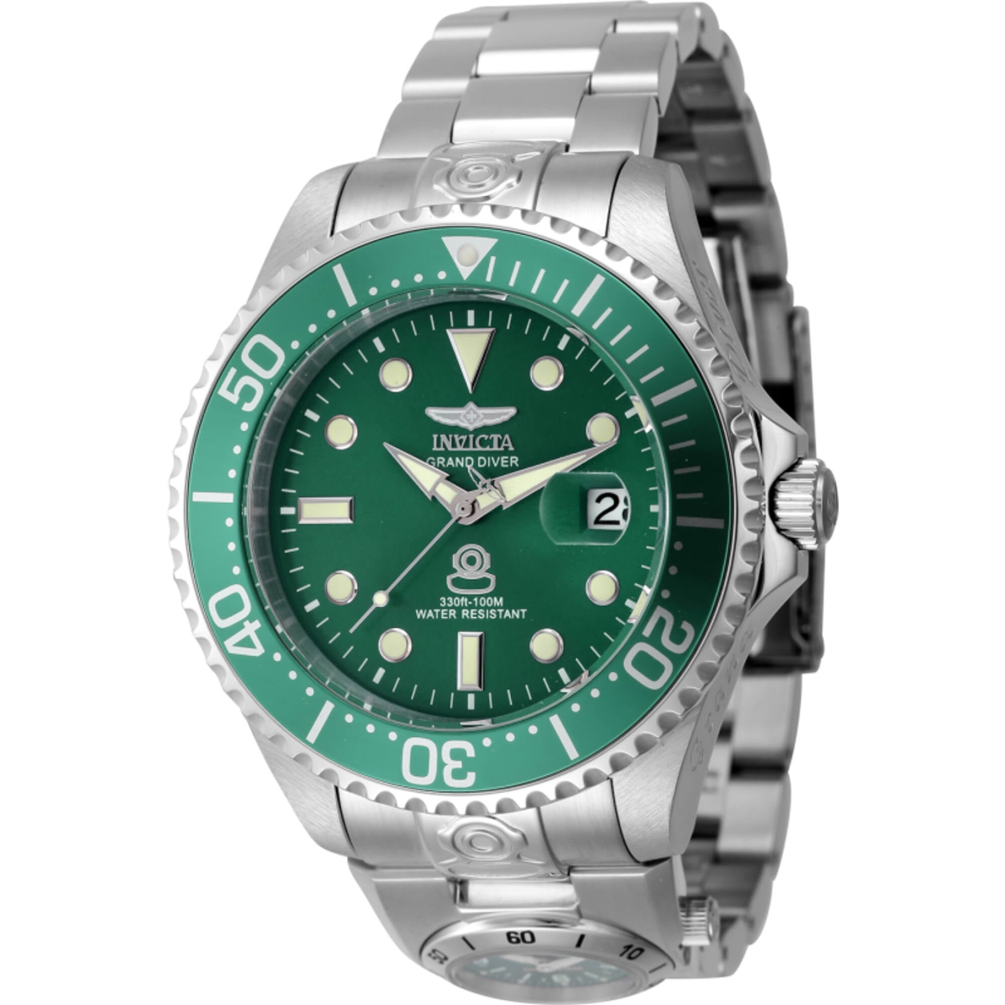 Invicta 45811 Men's Pro Diver Dual Time Green Dial Bracelet Watch ...