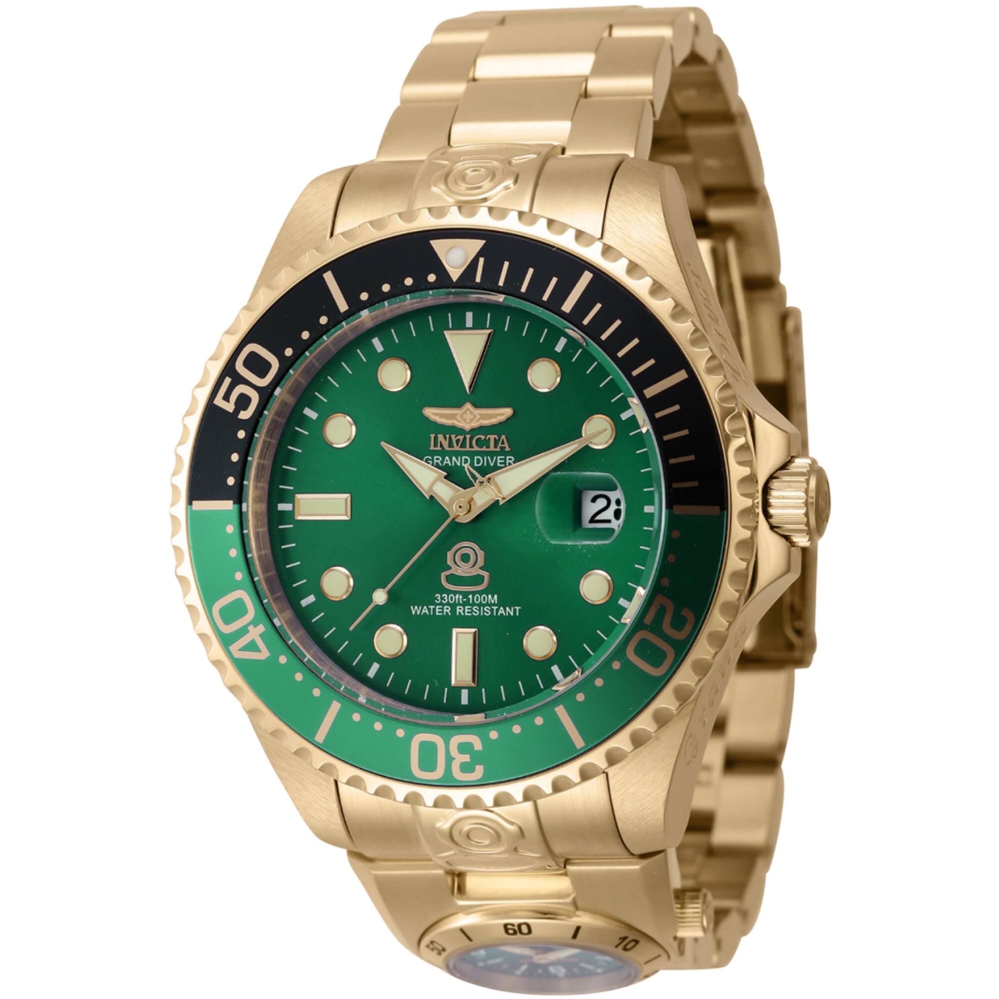 Invicta 45818 Men's Pro Diver Green Dial Bracelet Dual Time Watch ...