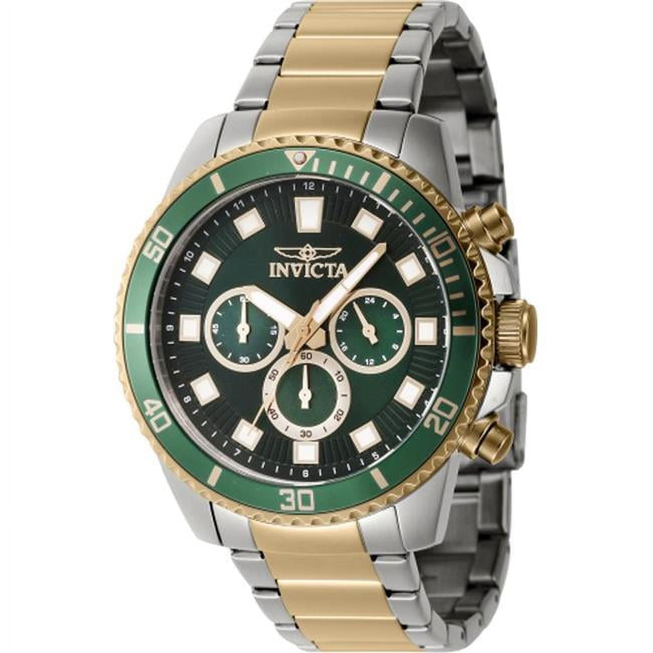 Invicta Chronograph GMT Quartz Green Dial Two Tone Bracelet Men's Watch ...