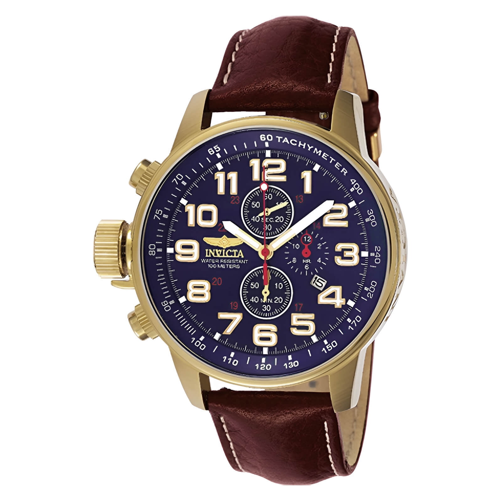 Invicta Force Lefty Chronograph Blue Dial Brown Leather Men's Watch ...