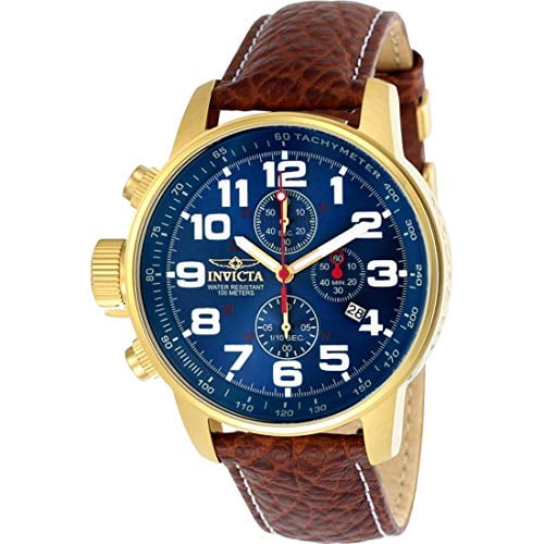 Free Shipping! Invicta Force Lefty Chronograph Blue Dial Brown Leather ...