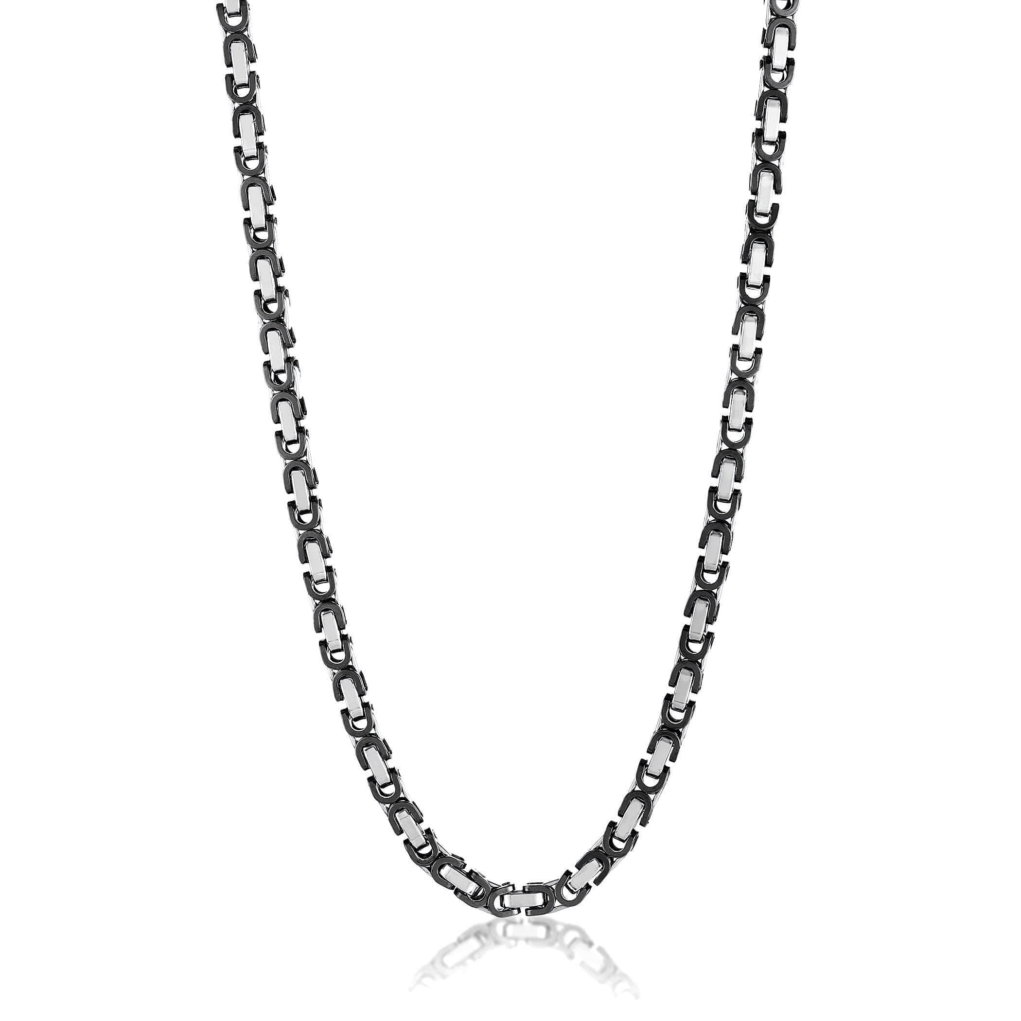 West Coast Jewelry Men's Byzantine Chain Black Two Tone Steel Necklace ...