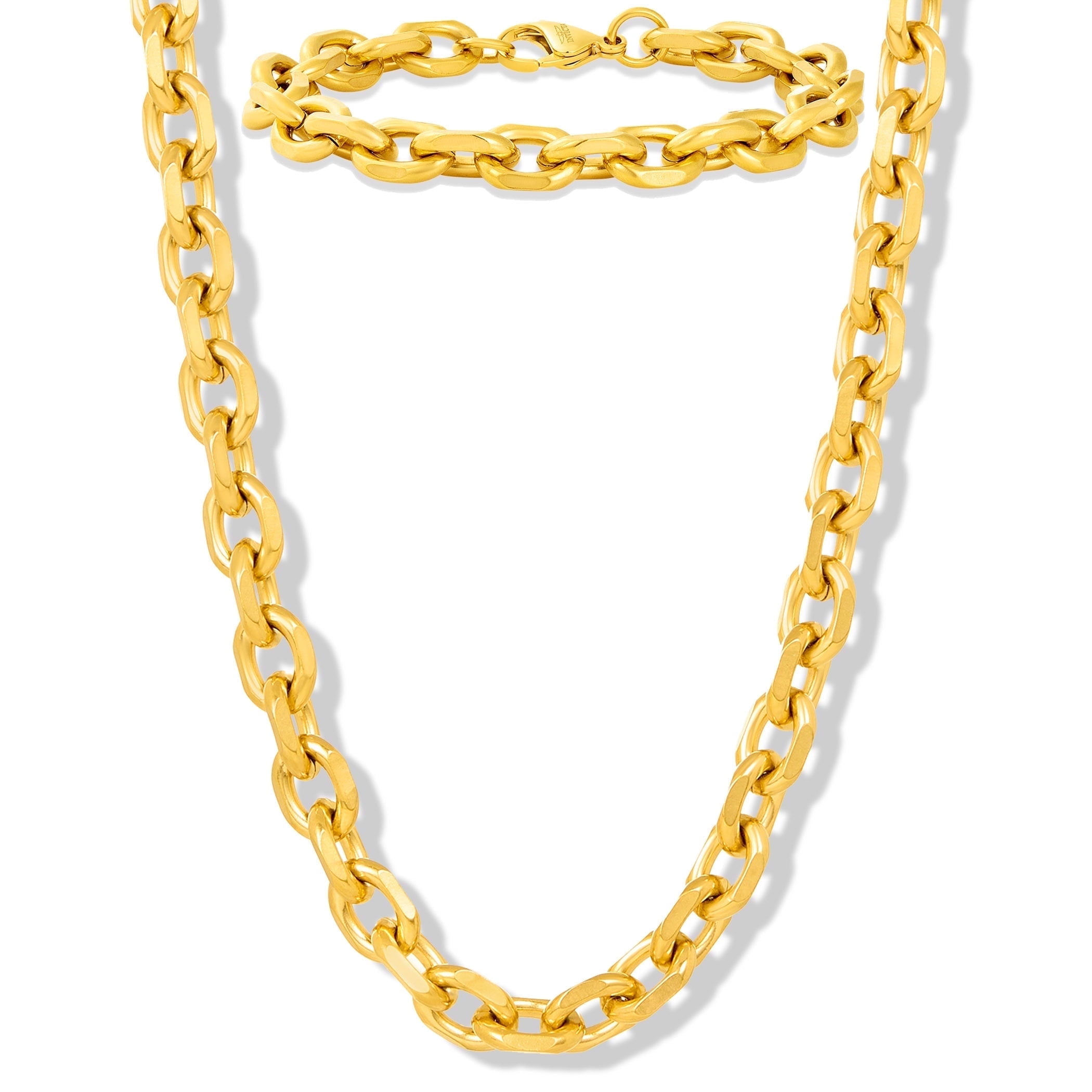 Invicta Jewelry Men's Knife Edge Oval Link Gold Bracelet and Necklace ...