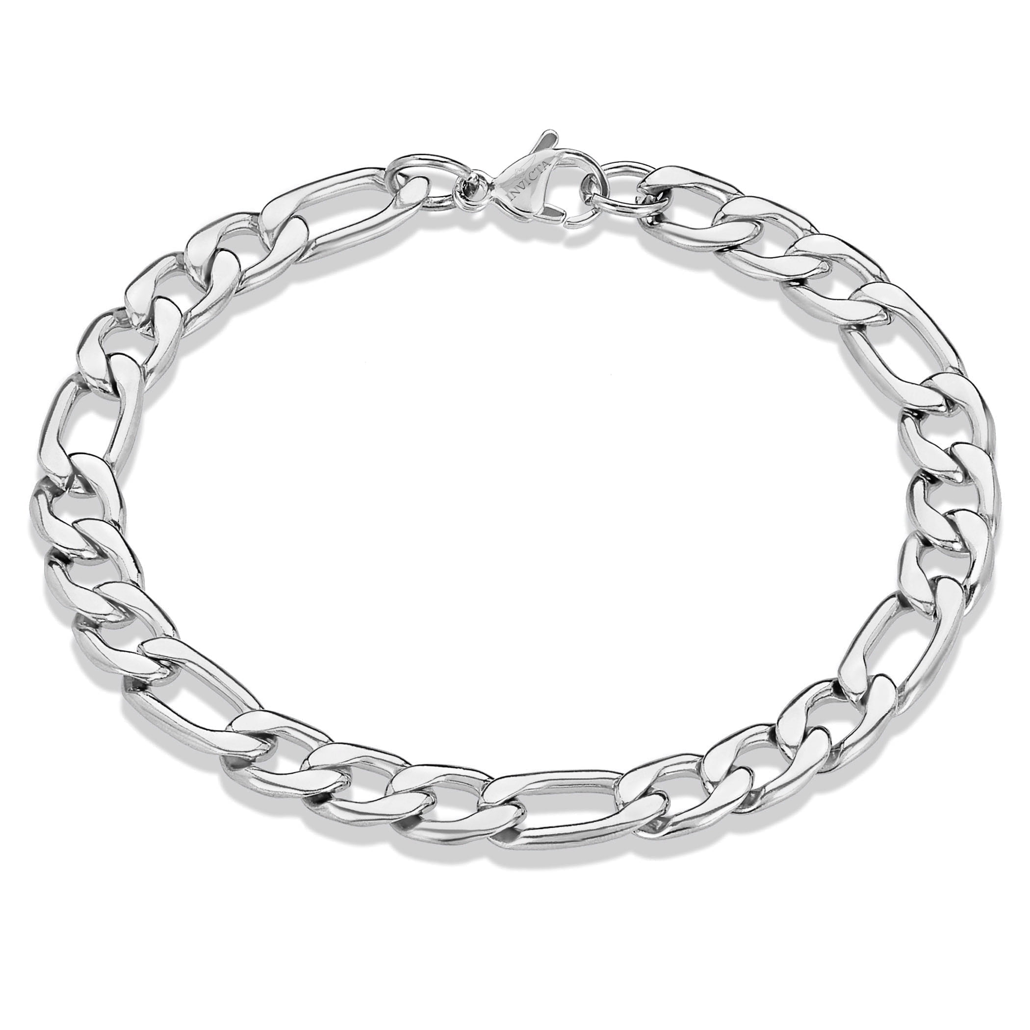 Invicta Jewelry Men's Polished Figaro Chain Stainless Steel Bracelet ...