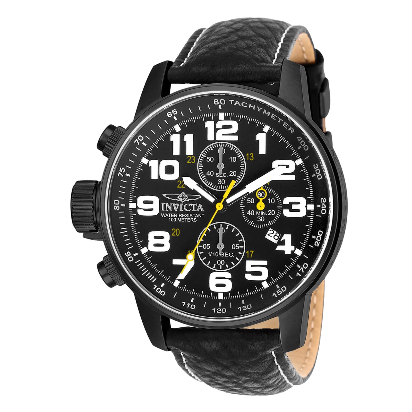 Invicta Lefty Chronograph Black Dial Black Leather Men's Lefty Watch ...