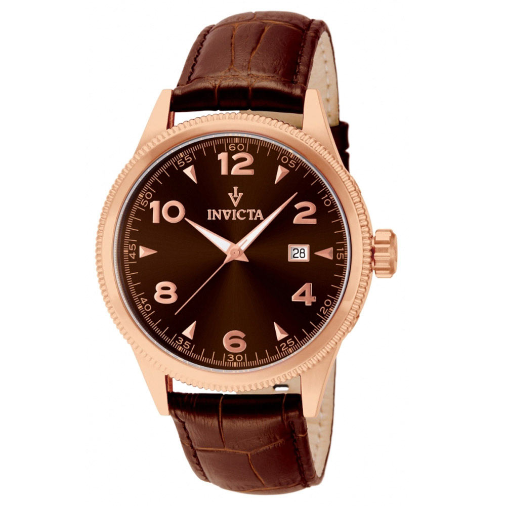 Invicta Men's 12199 Vintage Brown Dial Brown Leather Strap Rose Gold ...