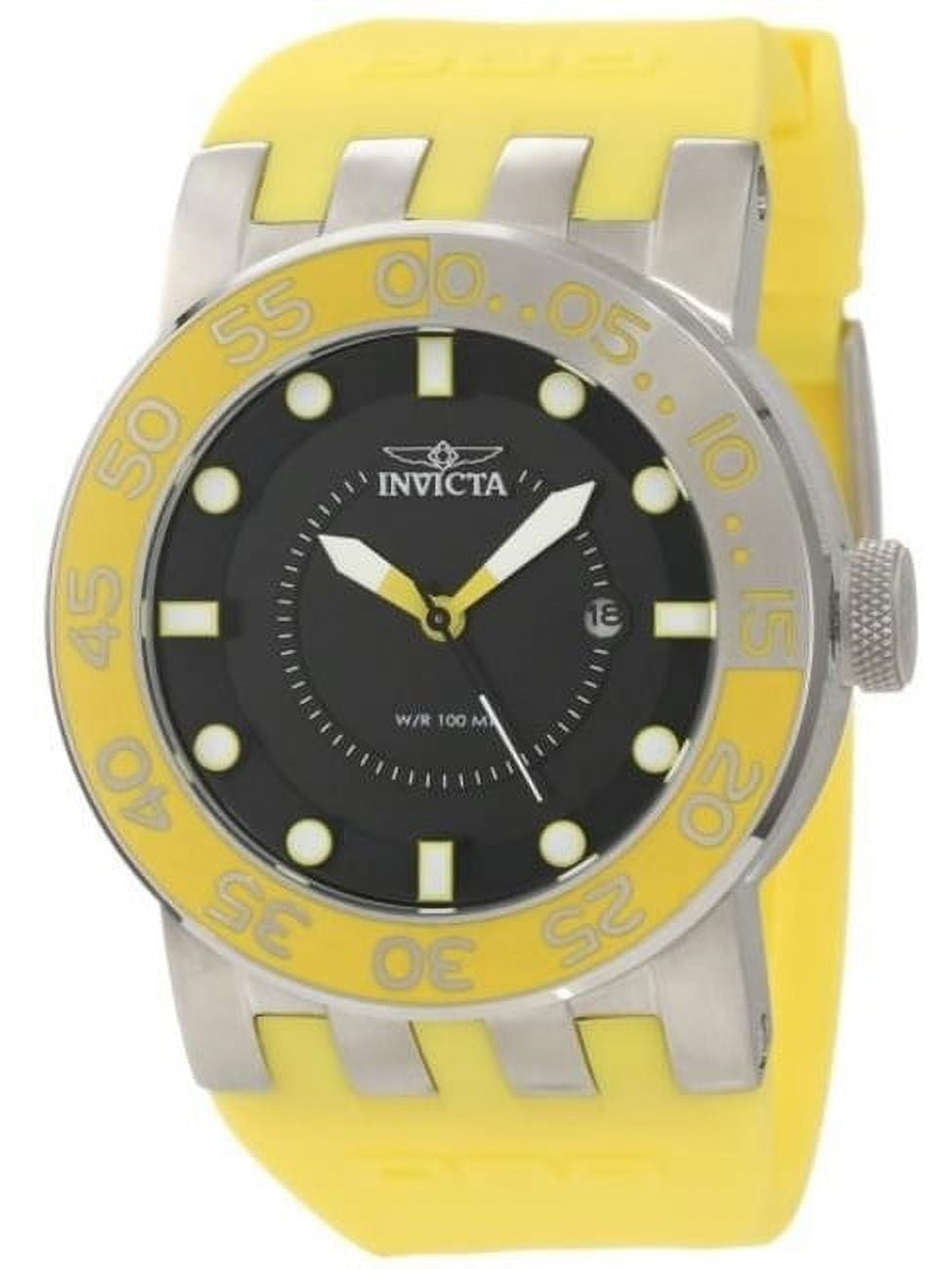 Invicta Men's 12420 DNA Diver Black Dial Yellow Rubber Strap Stainless ...