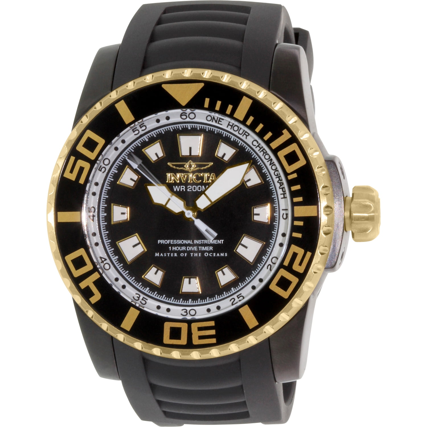 Invicta Men's 14668 Pro Diver Gold Tone Bezel Black Dial Chronograph ...