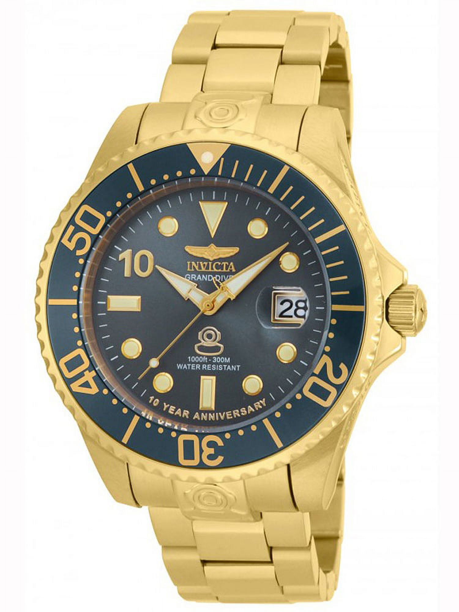 Invicta Men's 18671 Grand Diver Grey Dial Yellow Gold Steel Bracelet ...