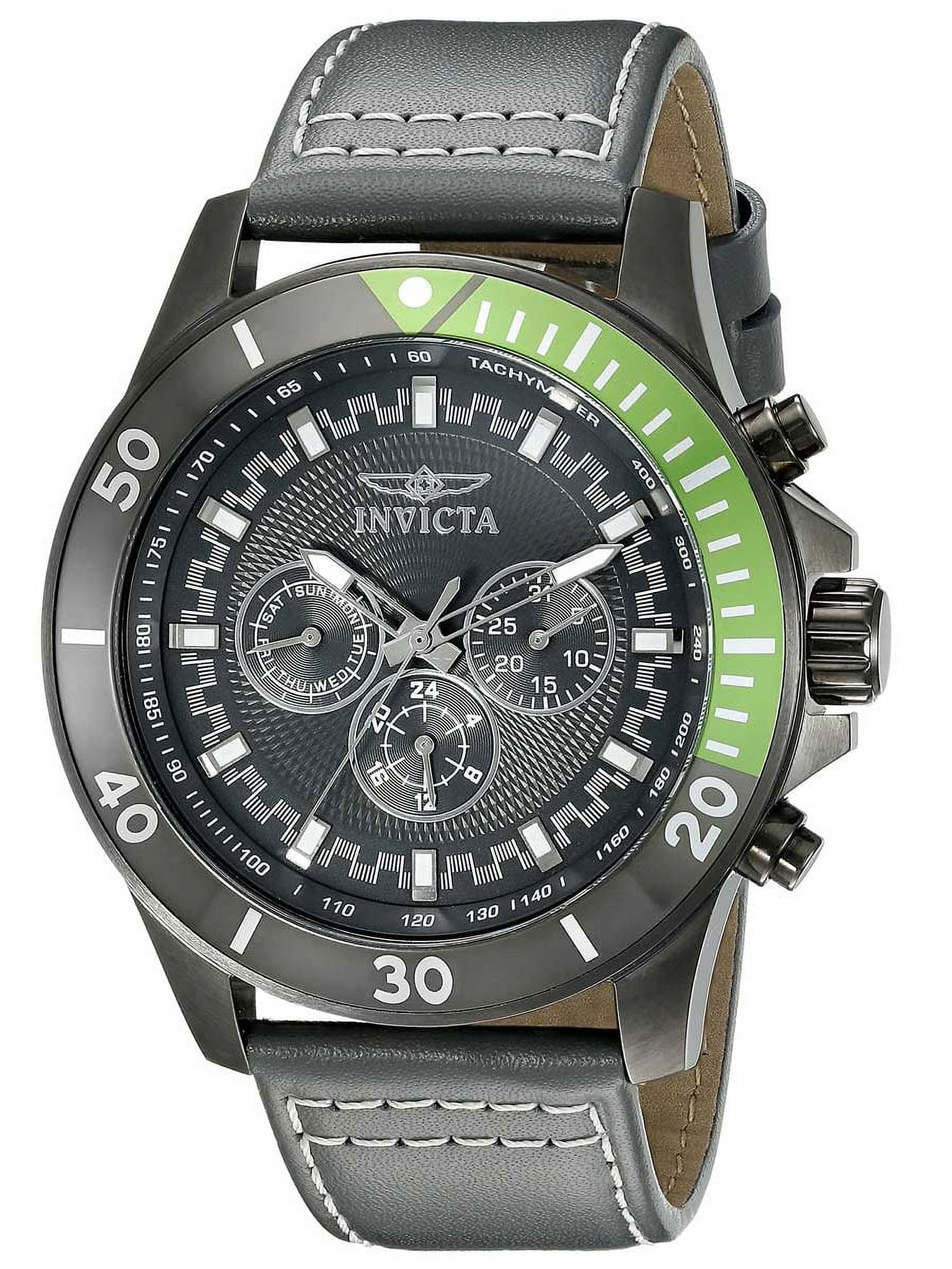 Invicta Men's 21480 Pro Diver Green Accented Black Bezel Leather Strap ...