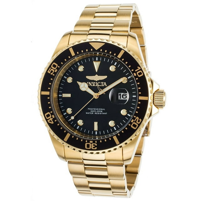 Invicta Men's 22062 Pro Diver Black Dial Yellow Gold Plated Steel ...