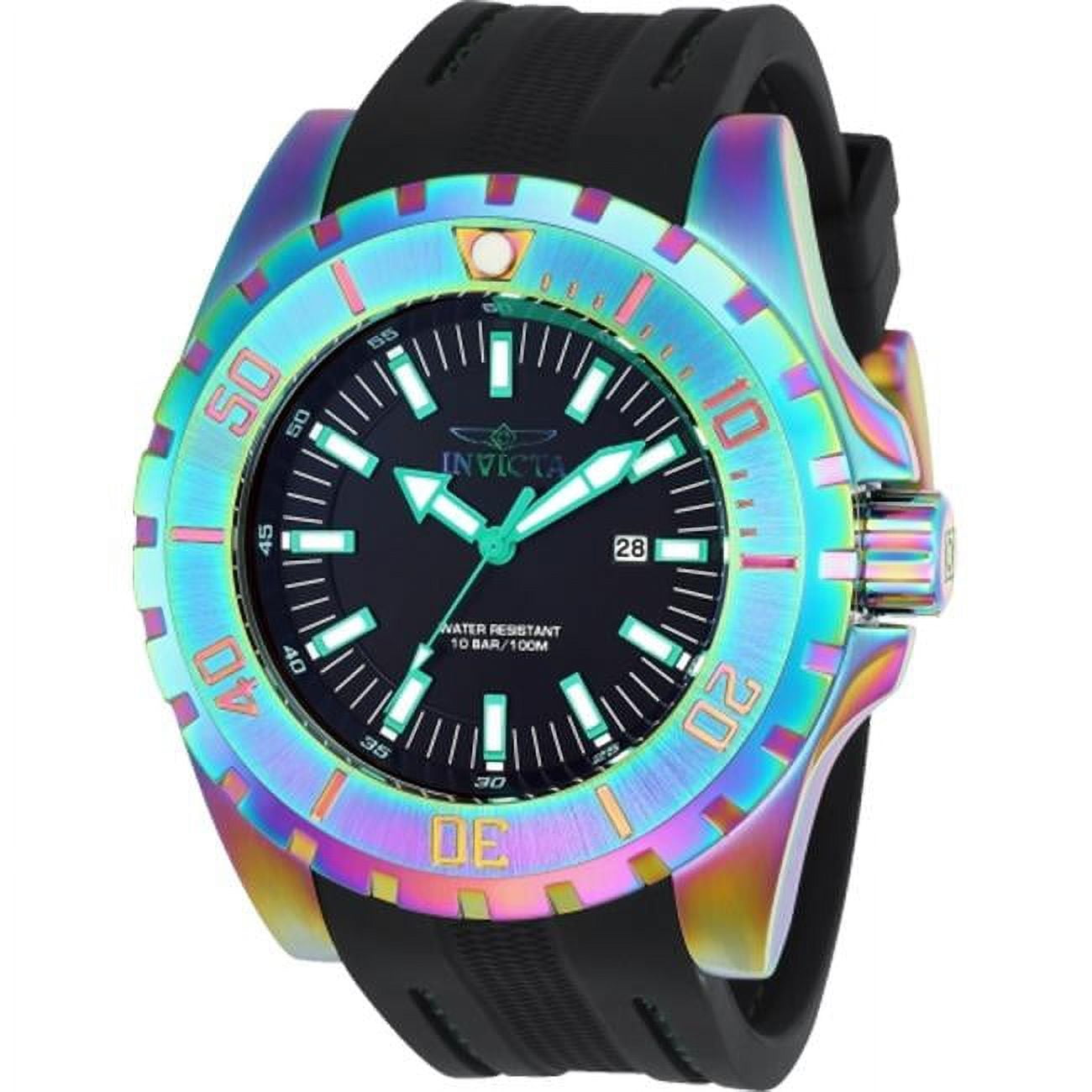 Invicta Men's 23742 Pro Diver Black Polyurethane And Dial Rainbow Ion ...