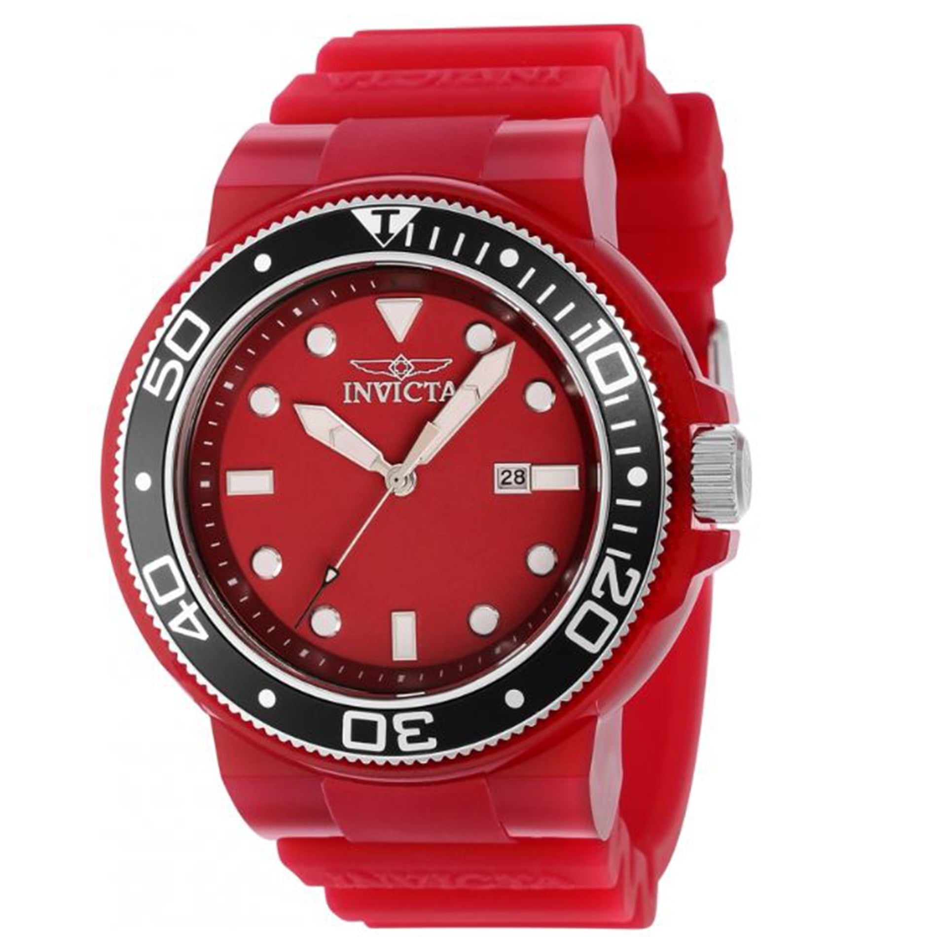 Invicta Men's 38064 Pro Diver Quartz Red Silicone Strap 3 Hand Burgundy ...
