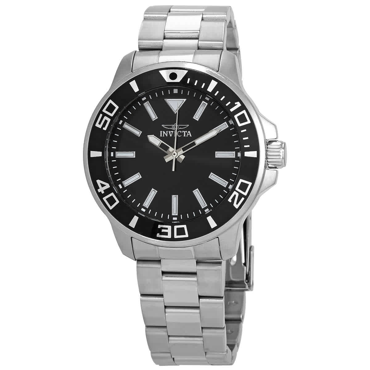 Invicta Men's 46mm 'Pro Diver' Quartz Black Dial Stainless Steel Watch ...