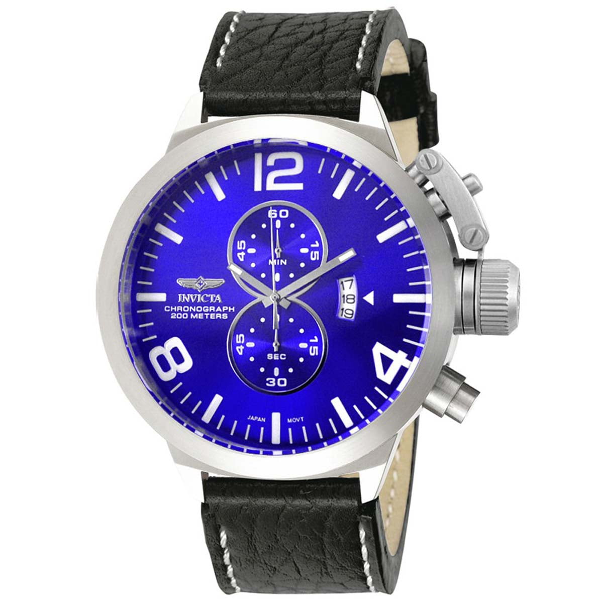 Invicta Men's 6603 Corduba Blue Dial Black Leather Strap Chronograph ...
