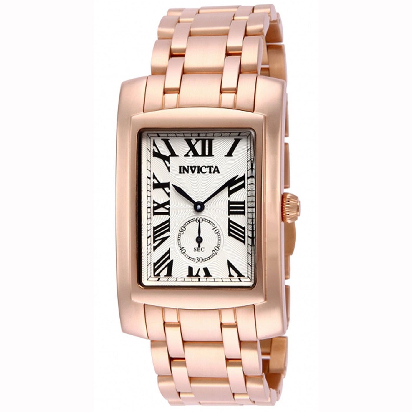 Invicta Men's Cuadro White Textured Dial Stainless Steel and 18K Rose ...