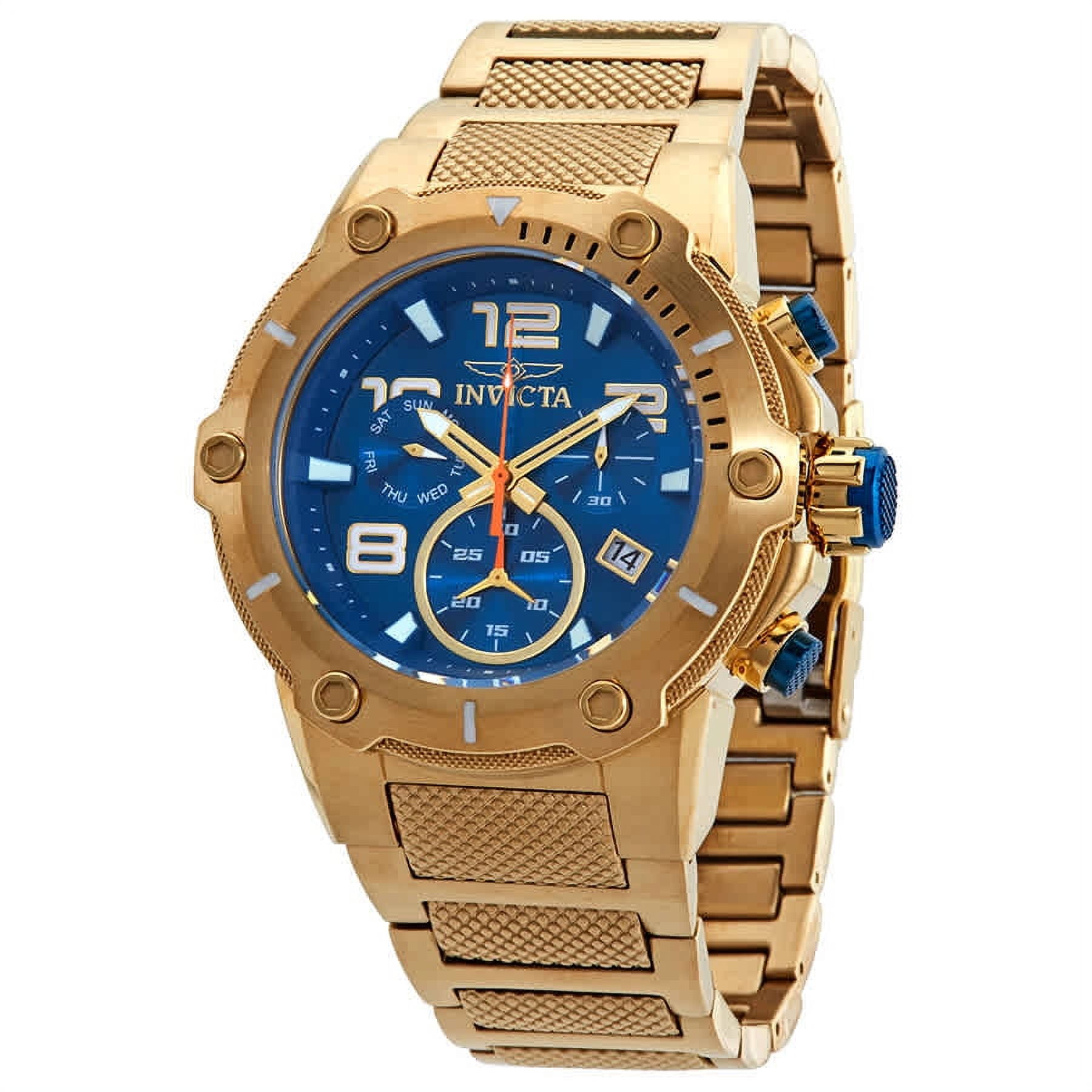 Invicta Men's NEW!! 19532 Speedway XL Teal Blue Gold Plated Chronograph ...