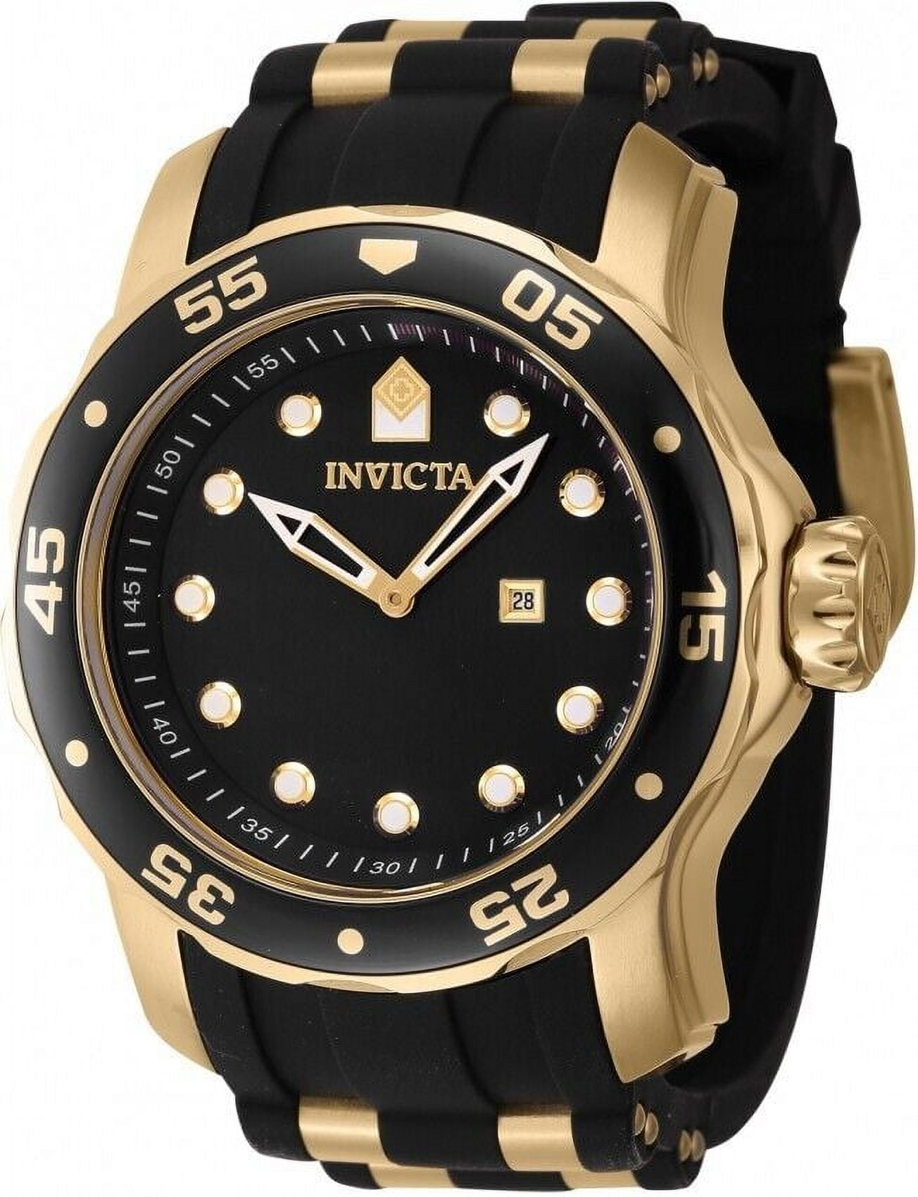 Invicta Men's Pro Diver Black Dial 48mm Gold Black Silicone SS Band ...