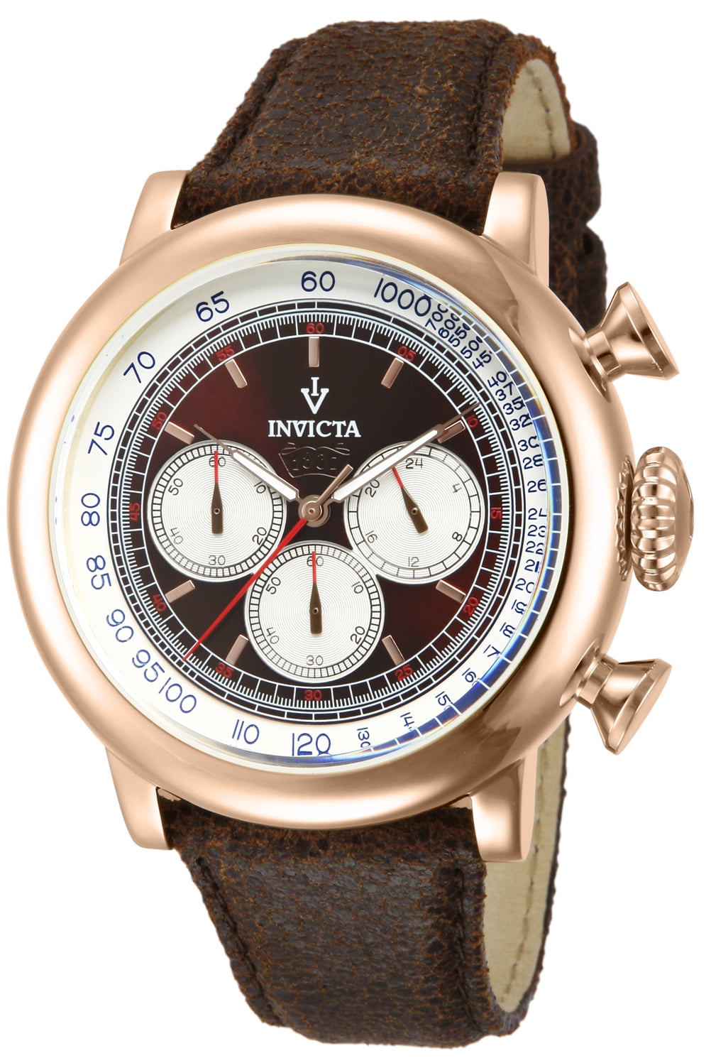 Invicta Men's Vintage 13059 Brown Leather Swiss Chronograph Dress Watch ...