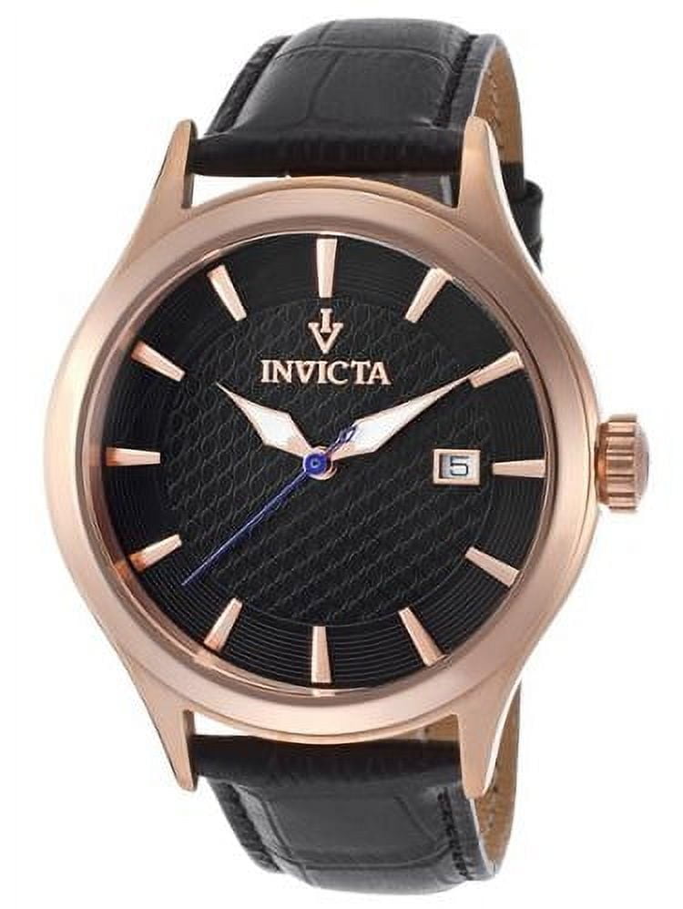 Invicta Men's Vintage Black Calf Leather and Dial Rose-Tone Accents ...