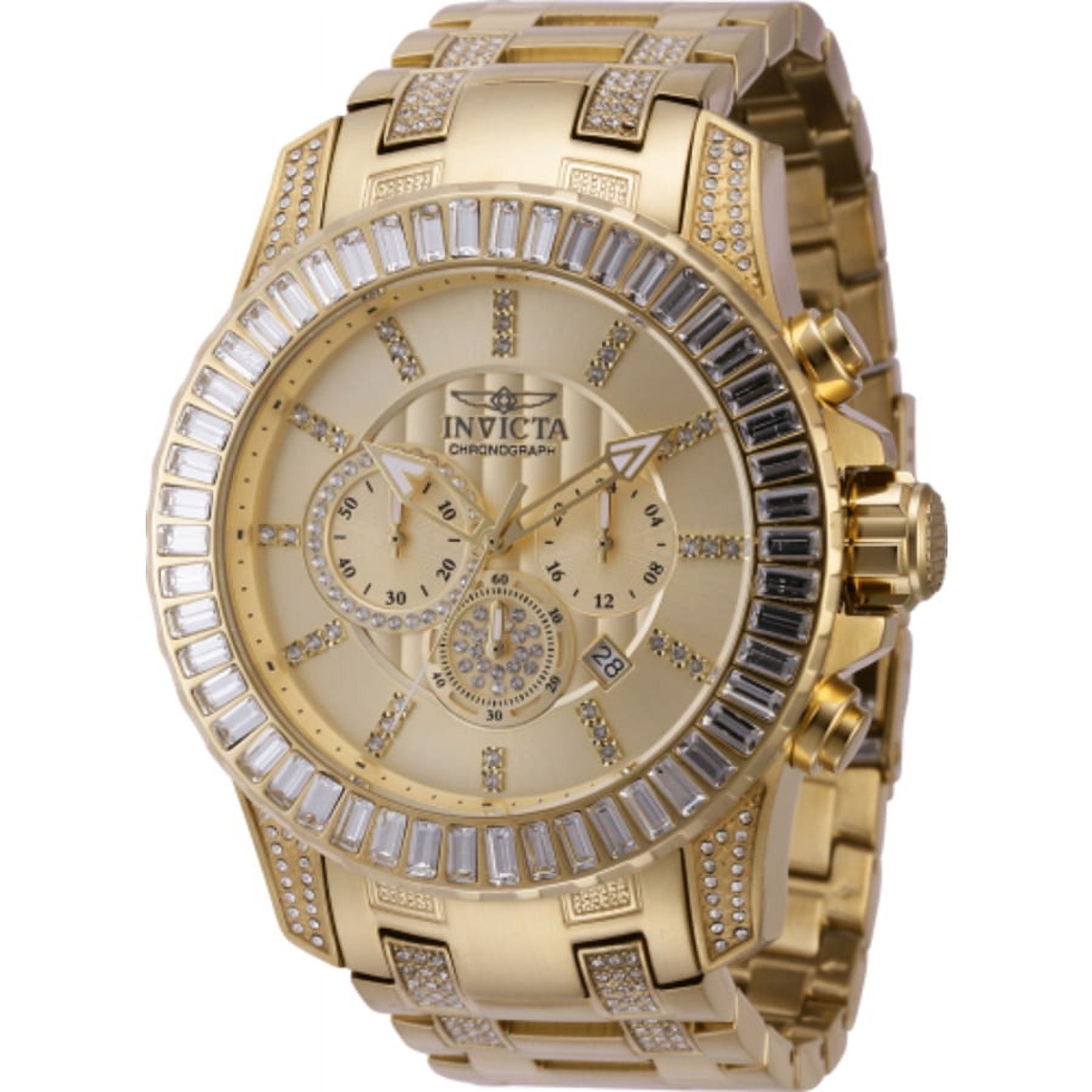Invicta Pro Diver Chronograph GMT Quartz Crystal Gold Dial Men's Watch ...