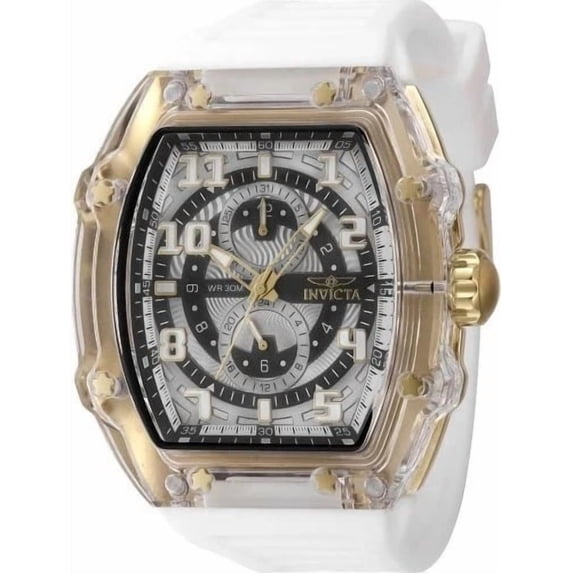 Invicta Racing Men 48.5mm Plastic Gold + White Silicone Strap +Grey ...