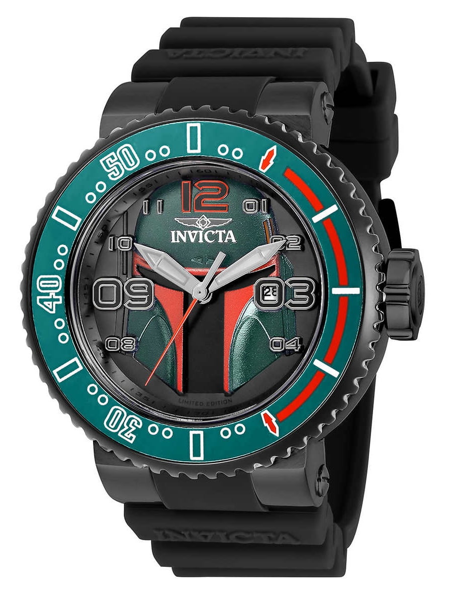 Invicta Star Wars Boba Fett 52mm Green Dial Black Silicone Men's Watch ...