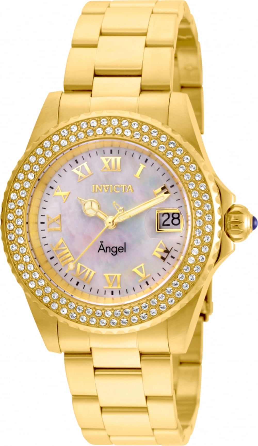 Invicta Women's 22875 Angel Crystal Accented Bezel MOP Dial Yellow Gold ...