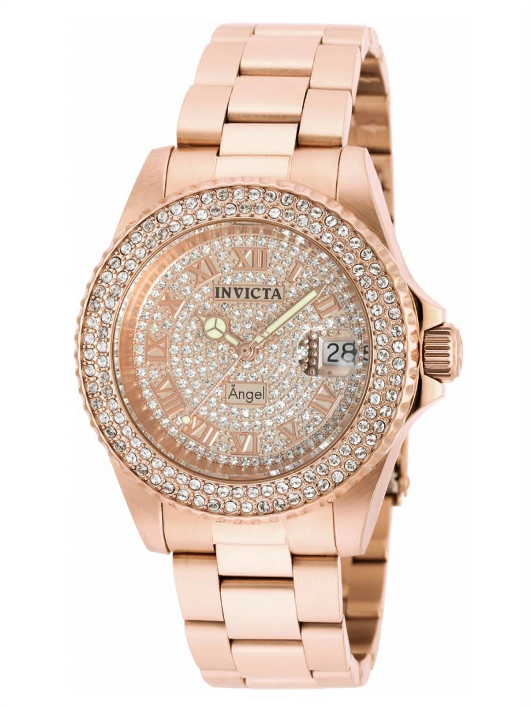 Invicta Women's 90256 Angel Rose Gold Dial Rose Gold Steel Bracelet ...
