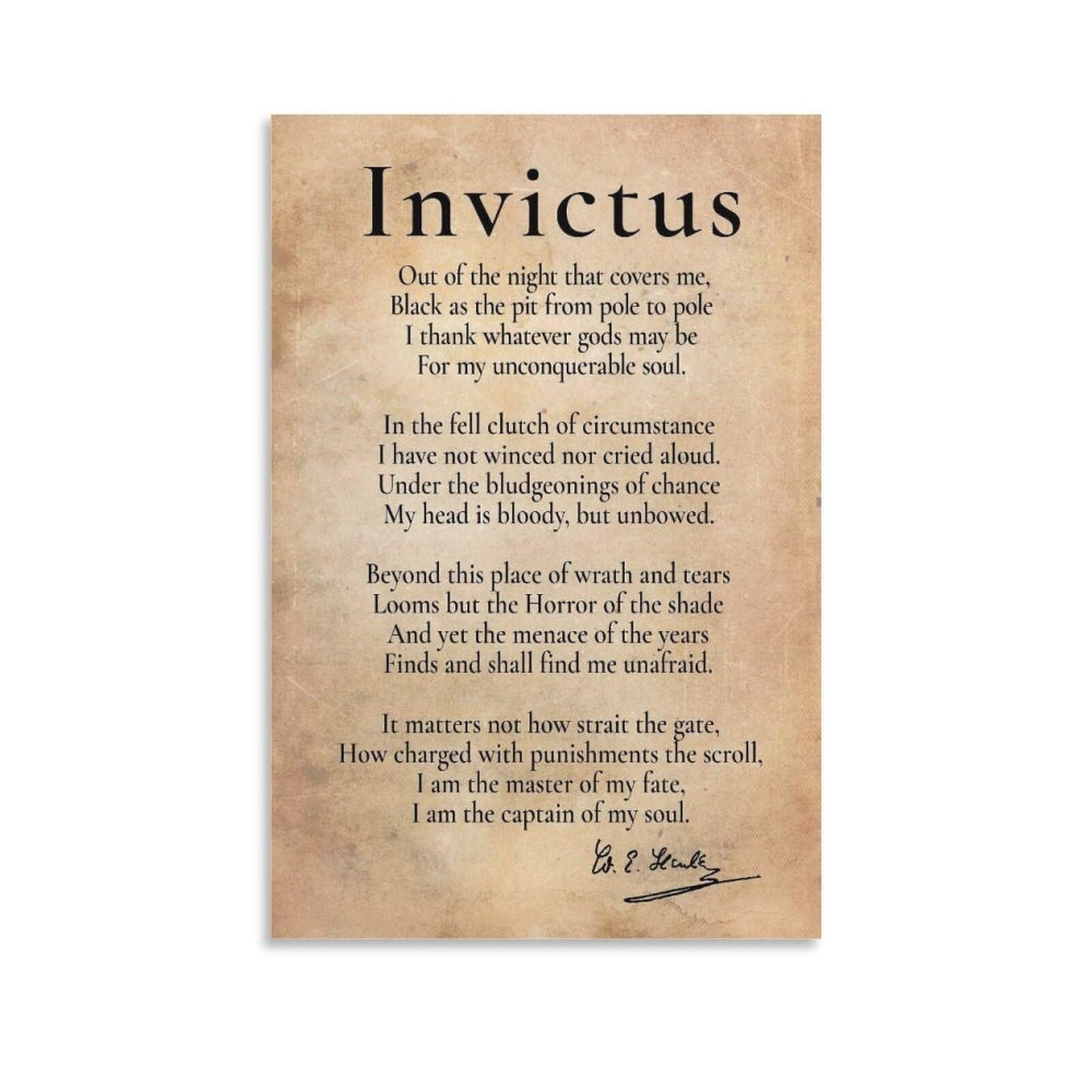 Invictus Poem Print, Famous Quote, Inspirational Literature Poster ...