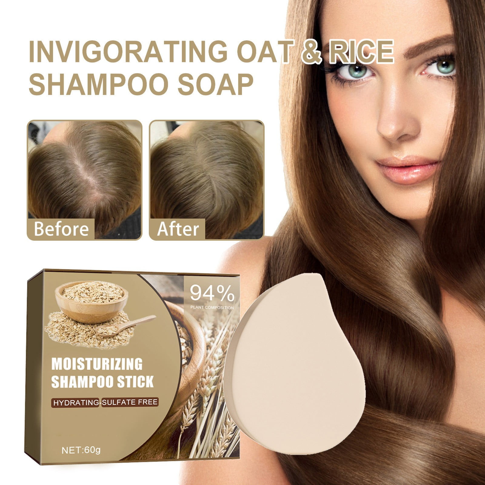 Invigorating Oat & Rice Shampoo Bar, Anti-Hair Loss Rice Shampoo Bar ...