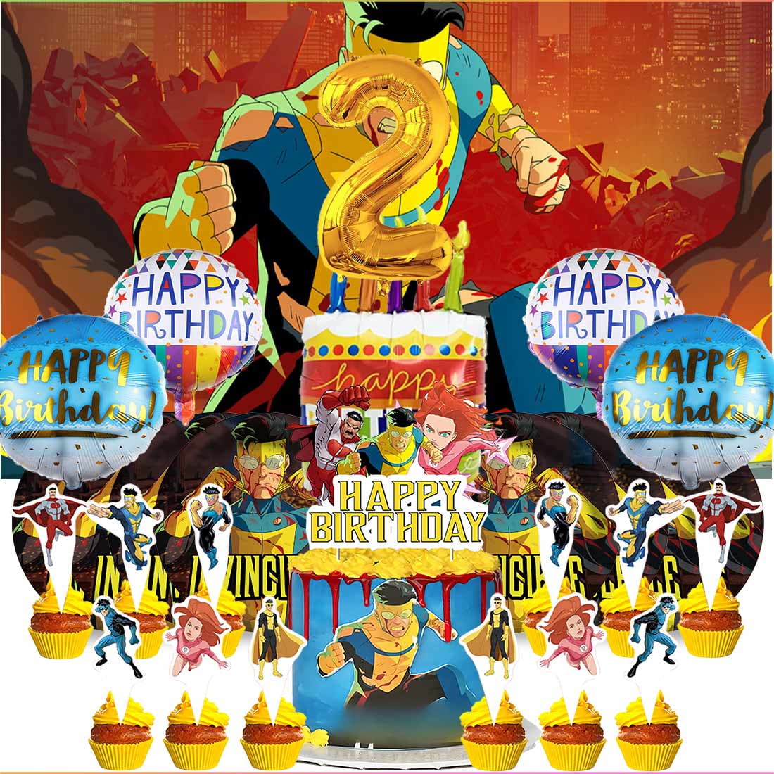 Invincible 2nd Tableware Balloons Cake Toppers Backdrop Banner Supplies ...
