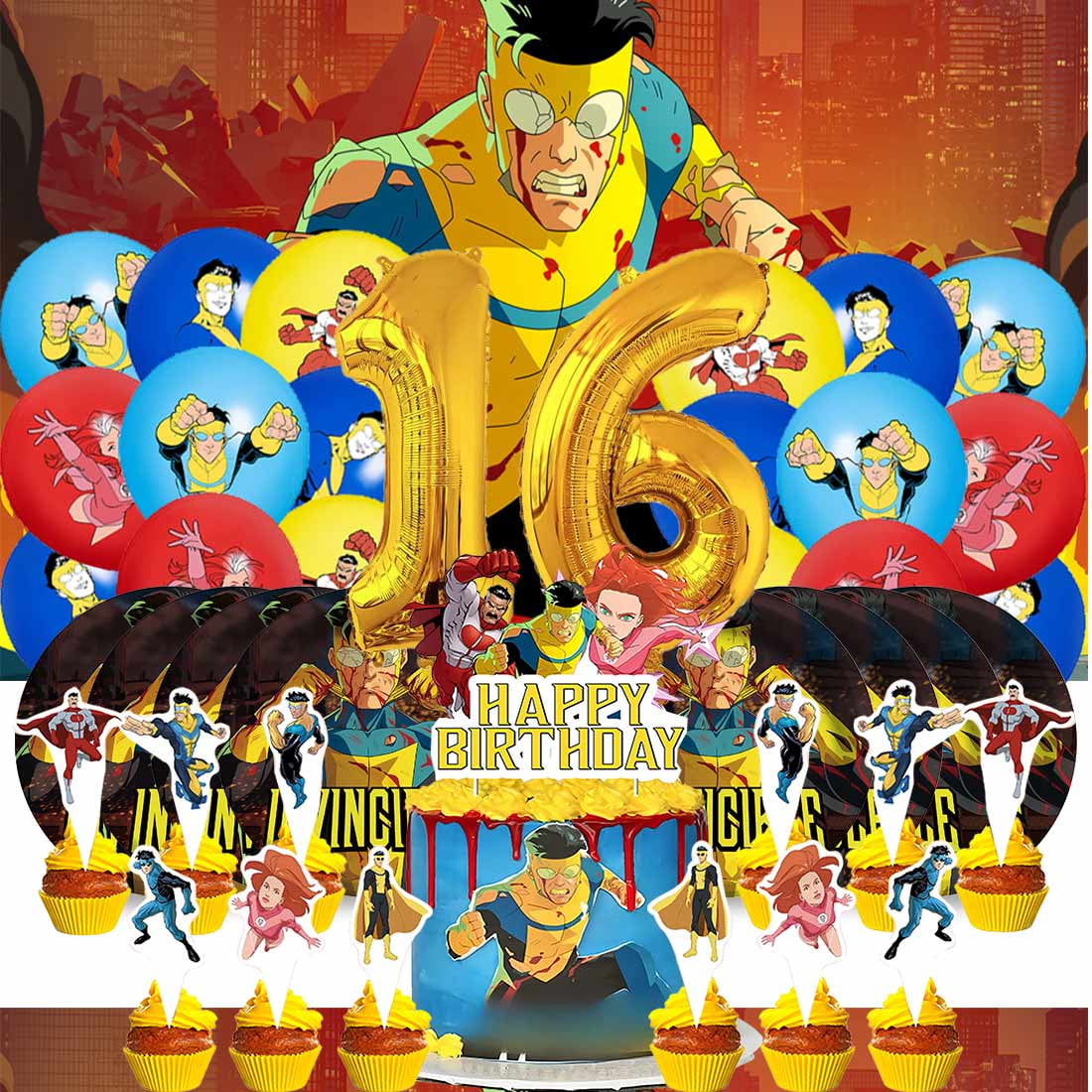 Invincible Balloons Party Supplies 16th Decor Tableware Birthday Cake ...