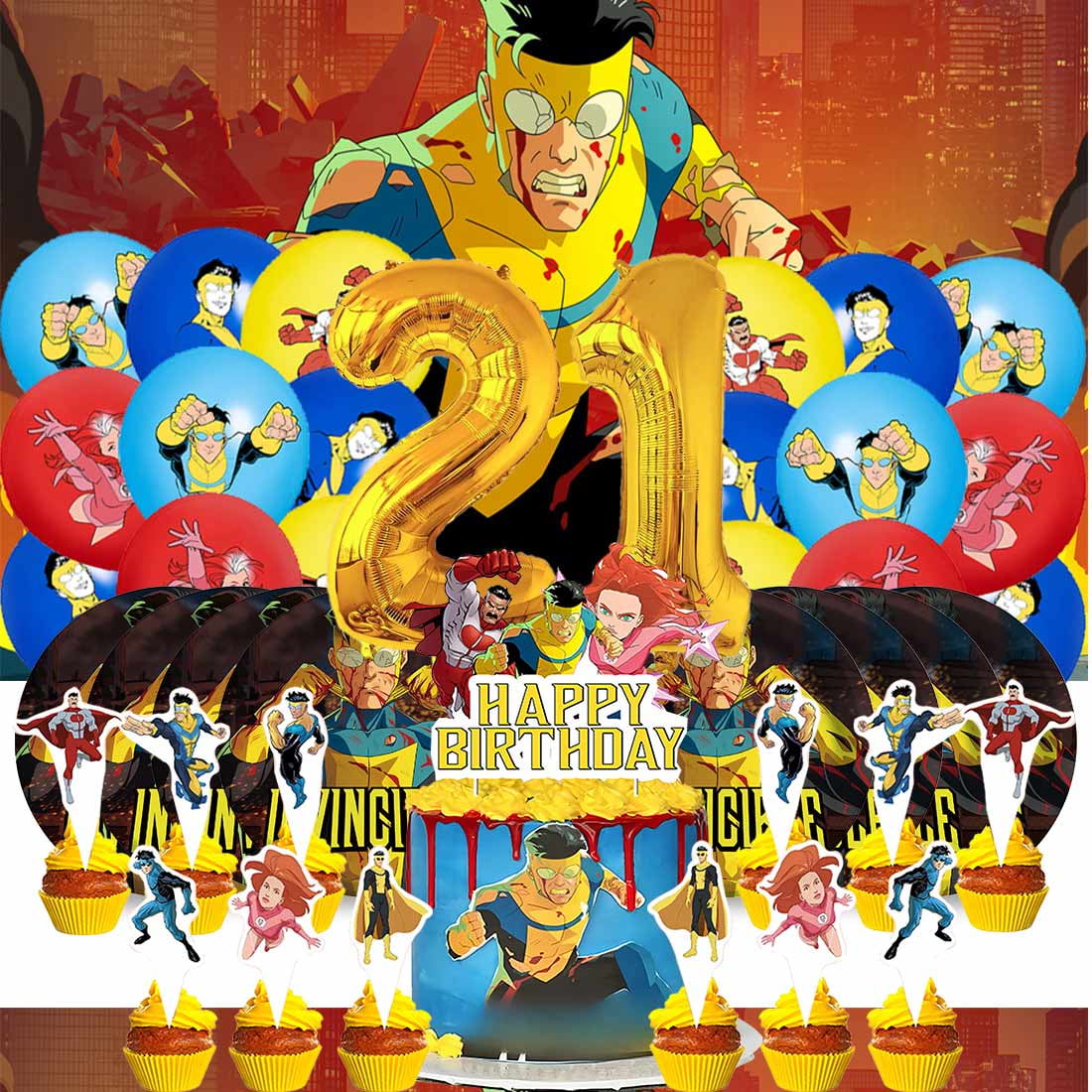 Invincible Balloons Party Supplies 21th Decor Tableware Birthday Cake ...