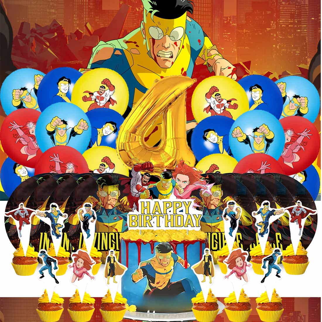 Invincible Balloons Party Supplies 4th Decor Tableware Birthday Cake ...