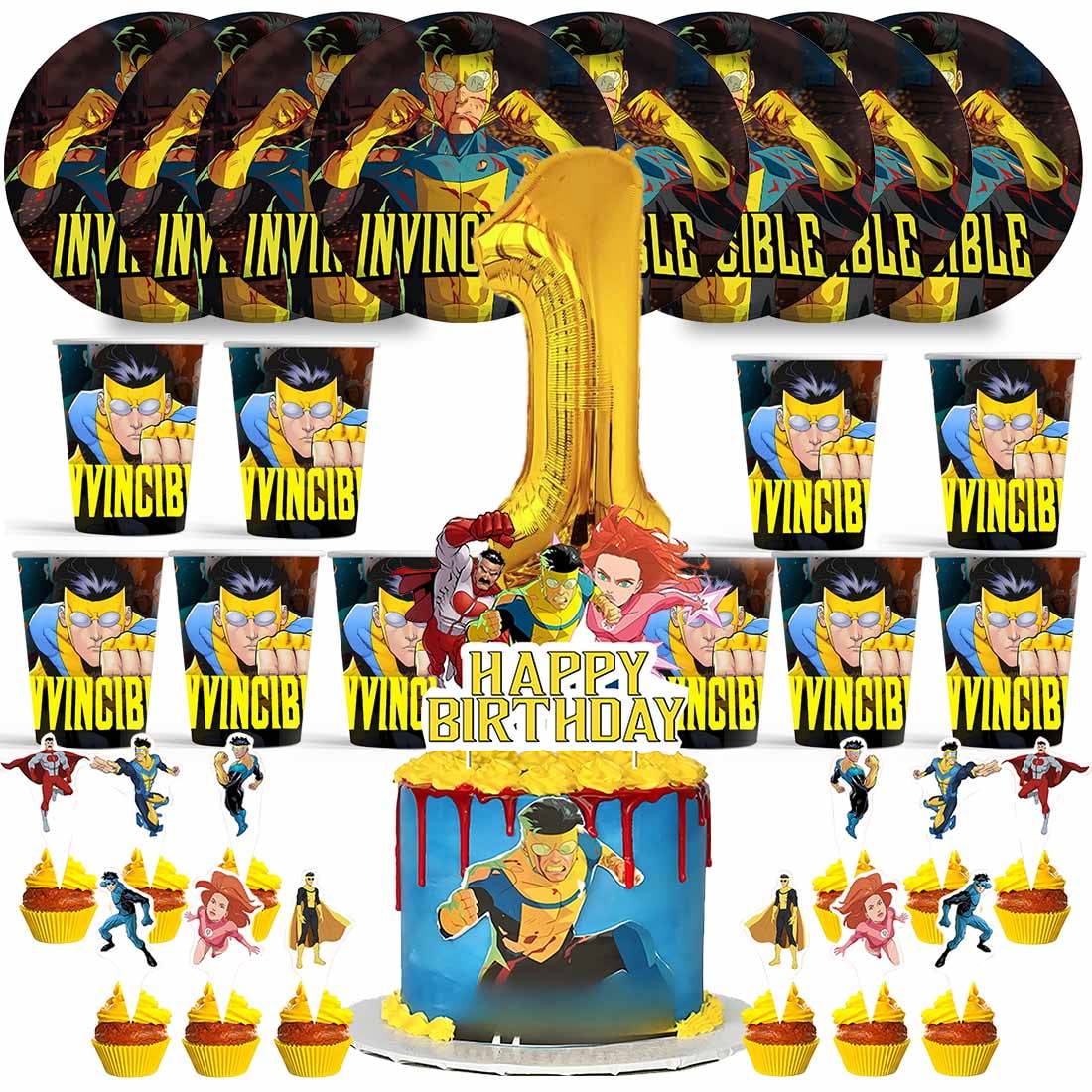 Invincible Birthday 1st Cups Party Supplies Plates Fans Decorations ...