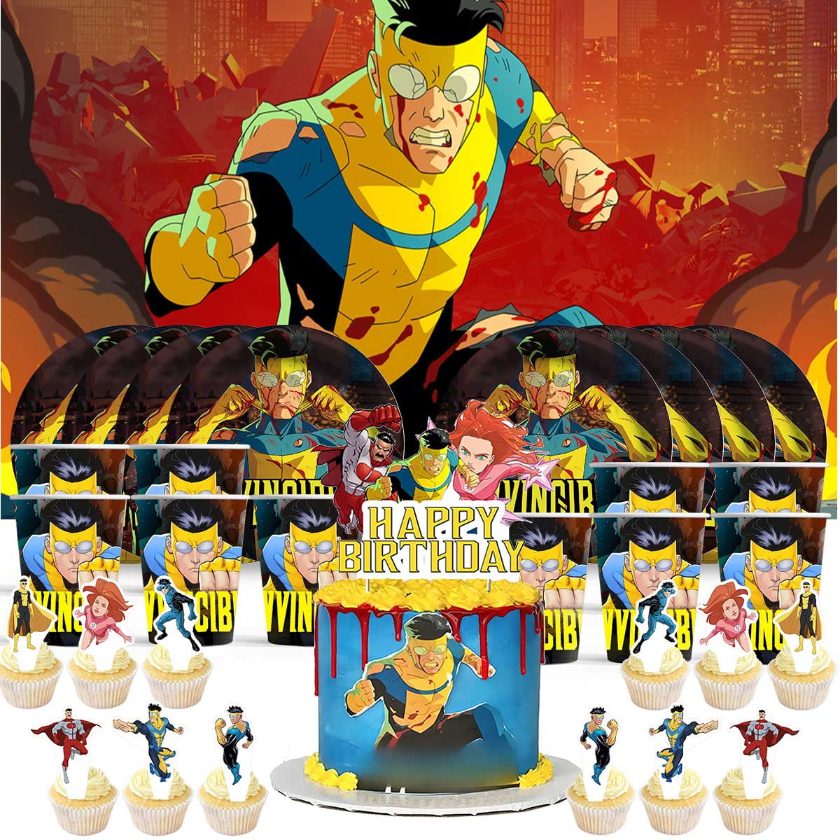 Invincible Birthday Cups Party Supplies Decor Backdrop Paper Plates ...