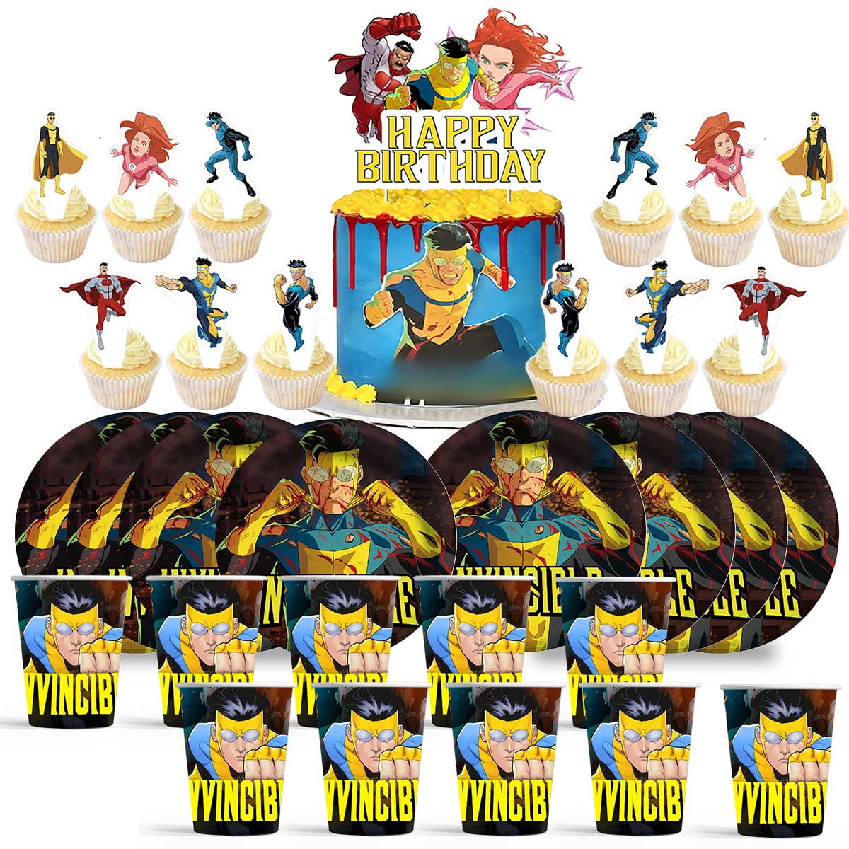 Invincible Birthday Cups Party Supplies Plates Decorations Cake Topper ...