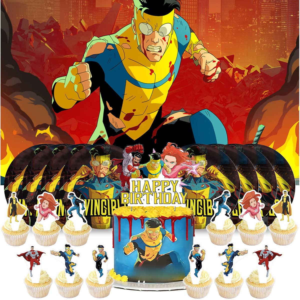 Invincible Birthday Supplies Plates Decorations Decor Backdrop Banner ...