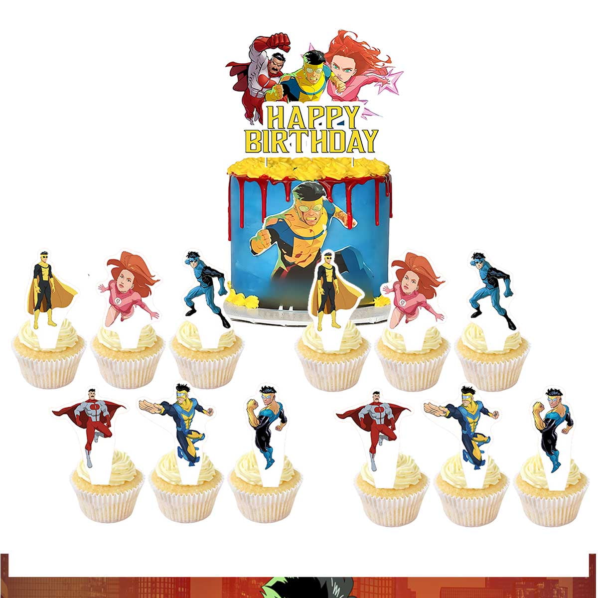 Invincible Cake Topper CupcakeS Set Birthday Party Supplies Decoration ...