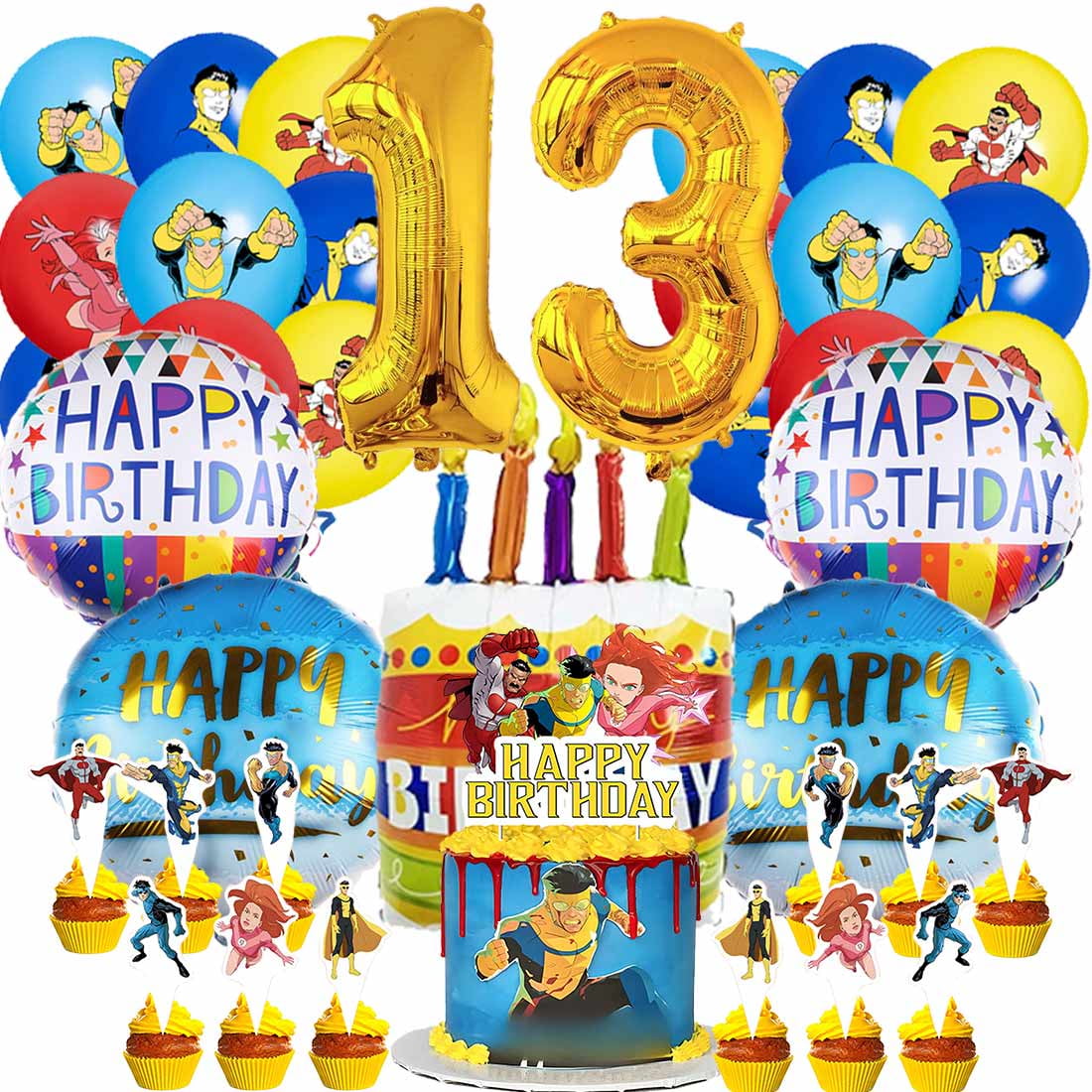 Invincible Party Supplies 13th Decor Kit Balloons Birthday Cake Topper ...