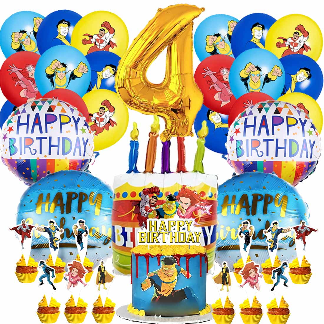 Invincible Party Supplies 4th Decor Kit Balloons Birthday Cake Topper ...