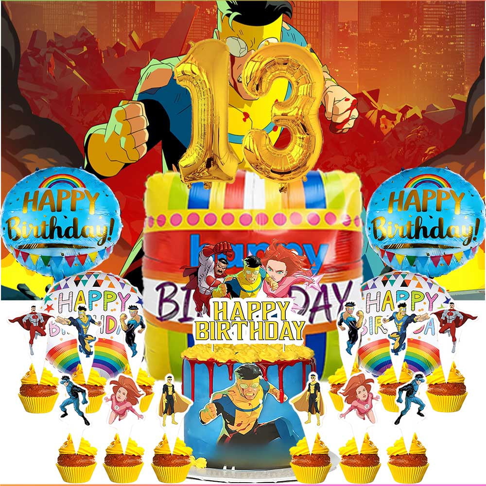 Invincible Party Supplies Decor 13th Kit Balloons Birthday Cake Topper ...