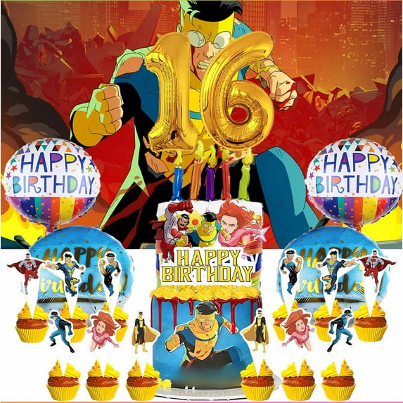 Invincible Party Supplies Decor 16th Kit Balloons Birthday Cake Topper ...