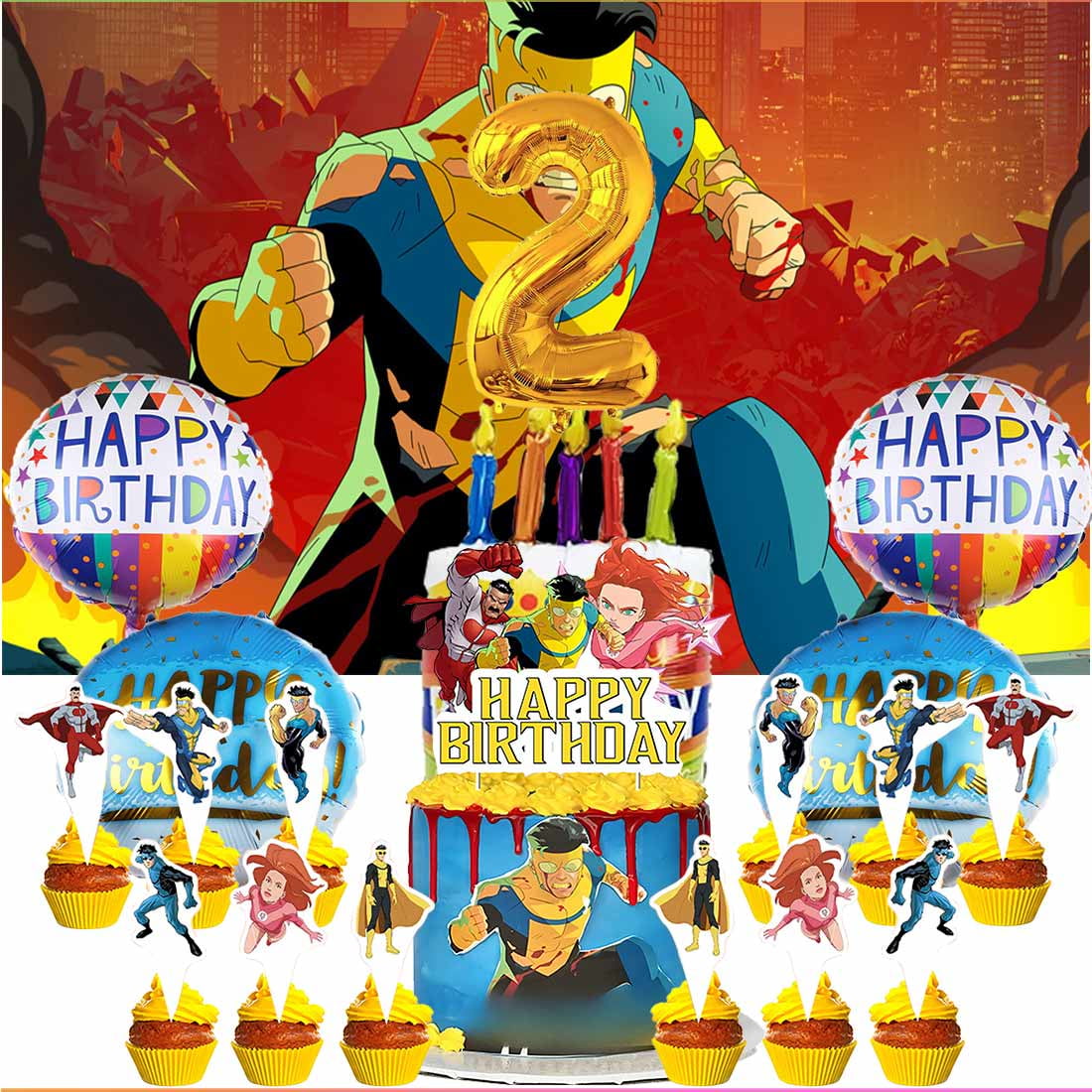 Invincible Party Supplies Decor 2nd Kit Balloons Birthday Cake Topper ...